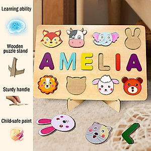 OELTTG Name Puzzle for Kids Personalized, Easter Basket Stuffers, 1st Birthday Gifts,Custom Baby Easter Gifts, Toddler Wooden Puzzles, Early Learning Toys for Baby Boy or Baby Girl