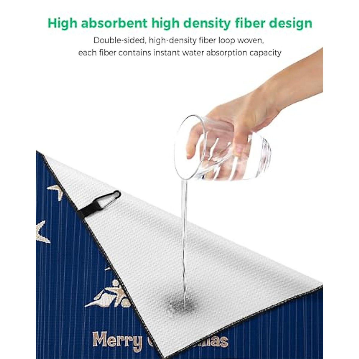Golf Towel Christmas Summer Starfish Conch Xmas Tree,Waffle Pattern Microfiber Club Cleaner Golf Towels with Carabiner Clip for Women Men Dad,Navy Blue Stripe Golf Towel for Golf Bags,24x16in
