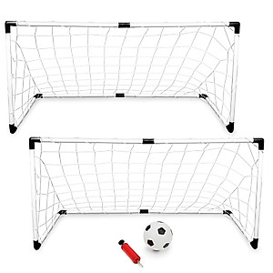 K-Roo Sports 2-Pack Youth Soccer Goals with Soccer Ball and Pump | Portable Goals with Nets and 6" Ball with Pump | Kids Activity, Practice Size Equipment | Travel and Backyard Play Toy for Children