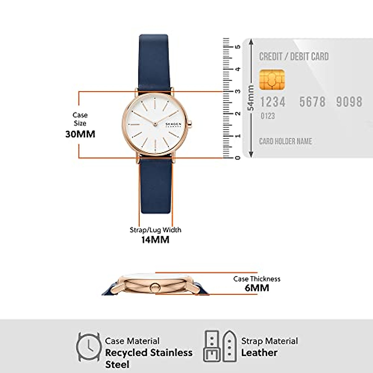 Skagen Women's Signatur Quartz Analog Stainless Steel and Leather Watch, Color: Blue/Rose Gold (Model: SKW2838)