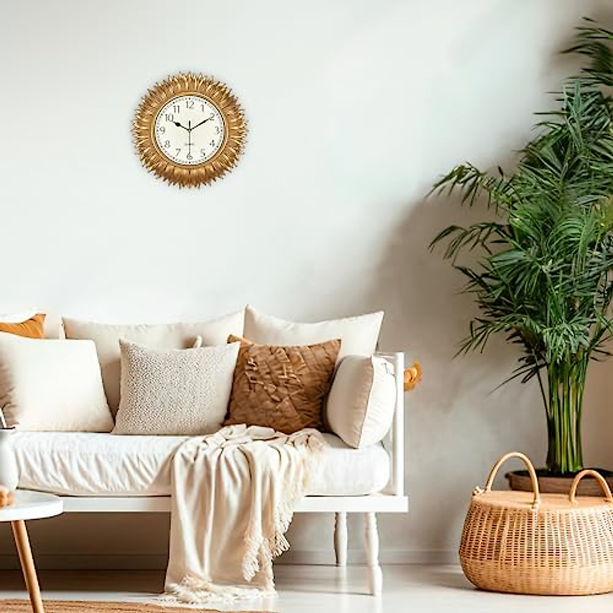 SkyNature Wall Clocks Battery Operated, 12 Inch Boho Sunflower Wall Clock for Living Room Decor, Silent Non-Ticking Small Analog Clock for Kitchen, Bedroom, Bathroom, Office - Gold