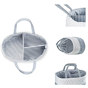 Luxury Care Baby Diaper Caddy Organizer,Rope Nursery Storage Bin for Boys and Girls,Cotton Rope Shower Gift Basket,With Canvas Bag