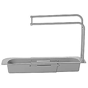 Telescopic Sink Storage Rack – Premium Kitchen Sink Rack – Durable Plastic Expandable Kitchen Rack for Dish Soap, Gloves, Sponge – Built-in Towel Dryer – Easy and Quick Assembling (Gray)