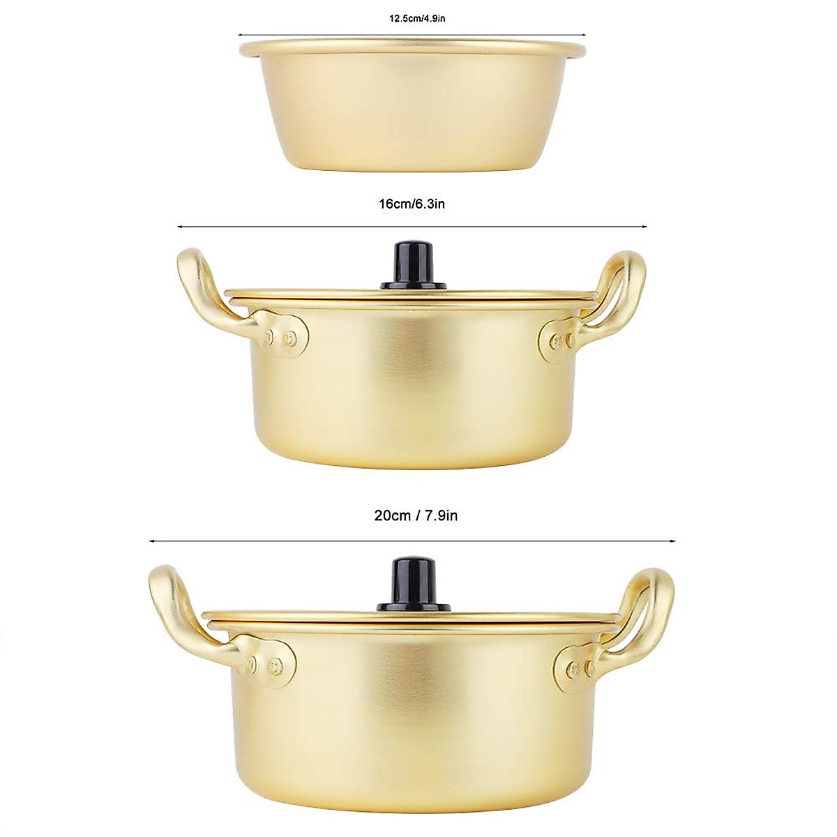 Korean ramen pan with lid quick noodle cooking pot Korean yellow aluminum soup pot noodle pot with handle for soup noodles(20cm Pot)