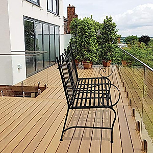 VINGLI Patio Steel Garden Bench with Black Finish, Weather Resistant Patio Metal Bench for Courtyards, Lawns, Balconies, Pools and Beaches