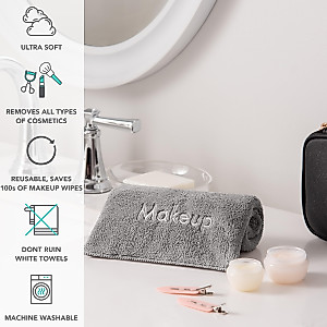 Arkwright Makeup Towels - Pack of 6 - Ultra Soft & Gentle Microfiber Coral Fleece Washcloth Face Make Up Remover, Reusuable Eraser Cloth Essentials for Hosts & Artists, 13 x 13 in, Grey