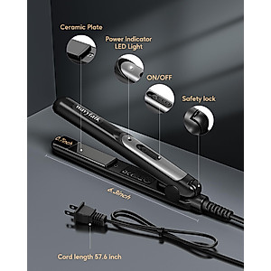 Wavytalk Mini Flat Iron 0.7 Inch Ceramic Mini Hair Straightener, Small Flat Irons for Short Hair, Curls Bangs, Dual Voltage for Travel