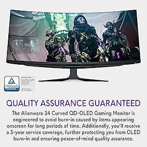 Alienware AW3423DW Curved Gaming Monitor 34.18 inch Quantom Dot-OLED 1800R Display, 3440x1440 Pixels at 175Hz, True 0.1ms Gray-to-Gray, 1M:1 Contrast Ratio, 1.07 Billions Colors - Lunar Light