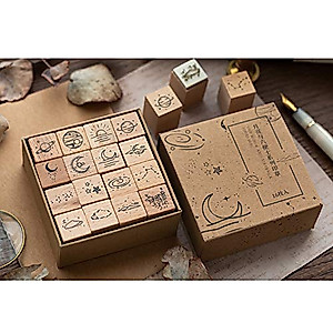 Cliocoo 16pcs Moon&Star Wood Rubber Stamp Set M-26 (1-Moon Star)