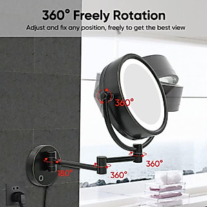 GURUN 8.5 Inch Magnifying Makeup Mirror with 3 Tones LED Lights Double Sided Vanity Mirror for Bathroom with 10X Magnification M1809DO (Oil-Rubbed Bronze/10X)