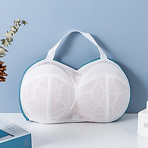 3Pcs Bra Wash Bags for Laundry Lingerie Underwear Brassiere Bag Set for Washing Machine With Zipper Women Delicates Blue (A to C Cups)
