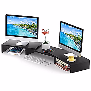 5Rcom Dual Monitor Stand, Desk Accessories with Adjustable Length and Angle, Computer Monitor Stand for PC, Tablet, Laptop, Printer, Monitor Stand Riser, Desk Shelf (Black)