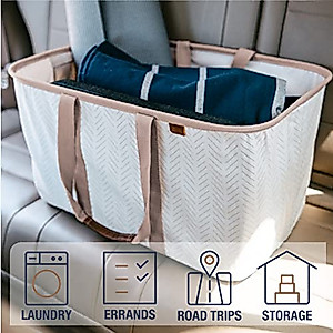 CleverMade Collapsible Fabric Laundry Basket - Premium Foldable Pop-Up Storage Bin - Space Saving Hamper Tote with Long Handles, 2 Pack, Mocha