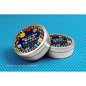 Out of This World Outer Space Themed Teacher Appreciation Thank You Sticker Labels, 40 2" Party Circle Stickers by AmandaCreation, Great for Envelope Seals & Gift Bags