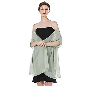 BEAUZSUZSANA Women Chiffon Shawls and Wraps for Evening Dresses Wedding Party Travel Scarves Pashmina Bikini Cover Up (Sage Green)