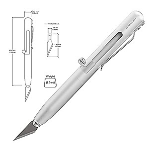 BASTION Precision Craft and Hobby Knife - Executive Bolt Action Safety Retractable Pocket Utility Knife Cutter for Art Crafting, Scrapbooking, Paper & Stencil Cutting - Aluminum Body (Silver)