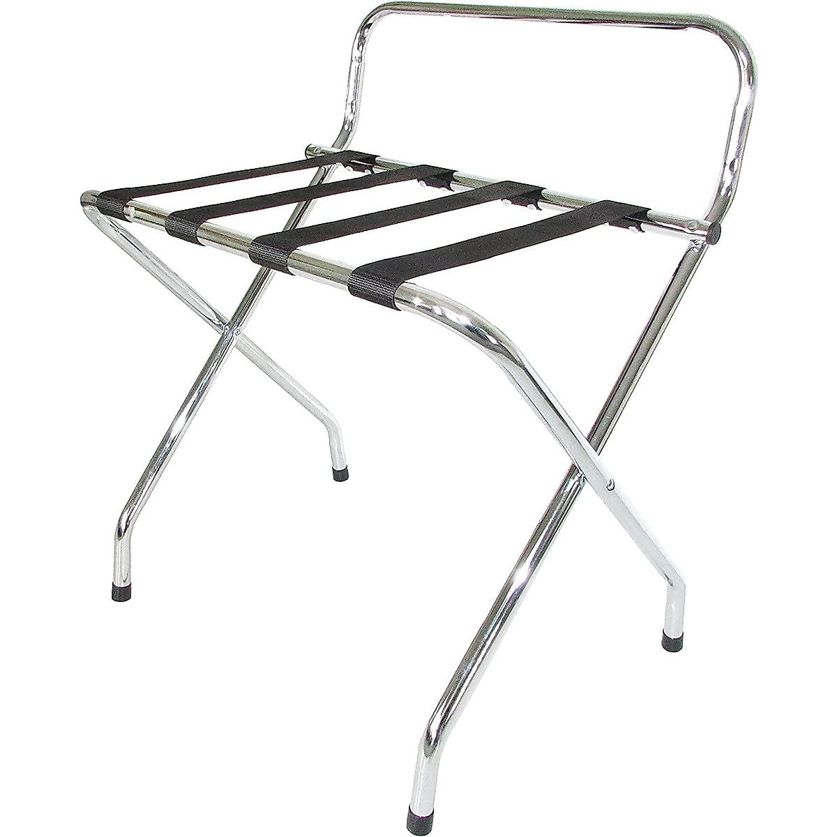 USTECH Luggage Rack-Single Tier with High Back, Pack of 1, Chrome, Self Asssembly, Foldable Rack for Guest Room