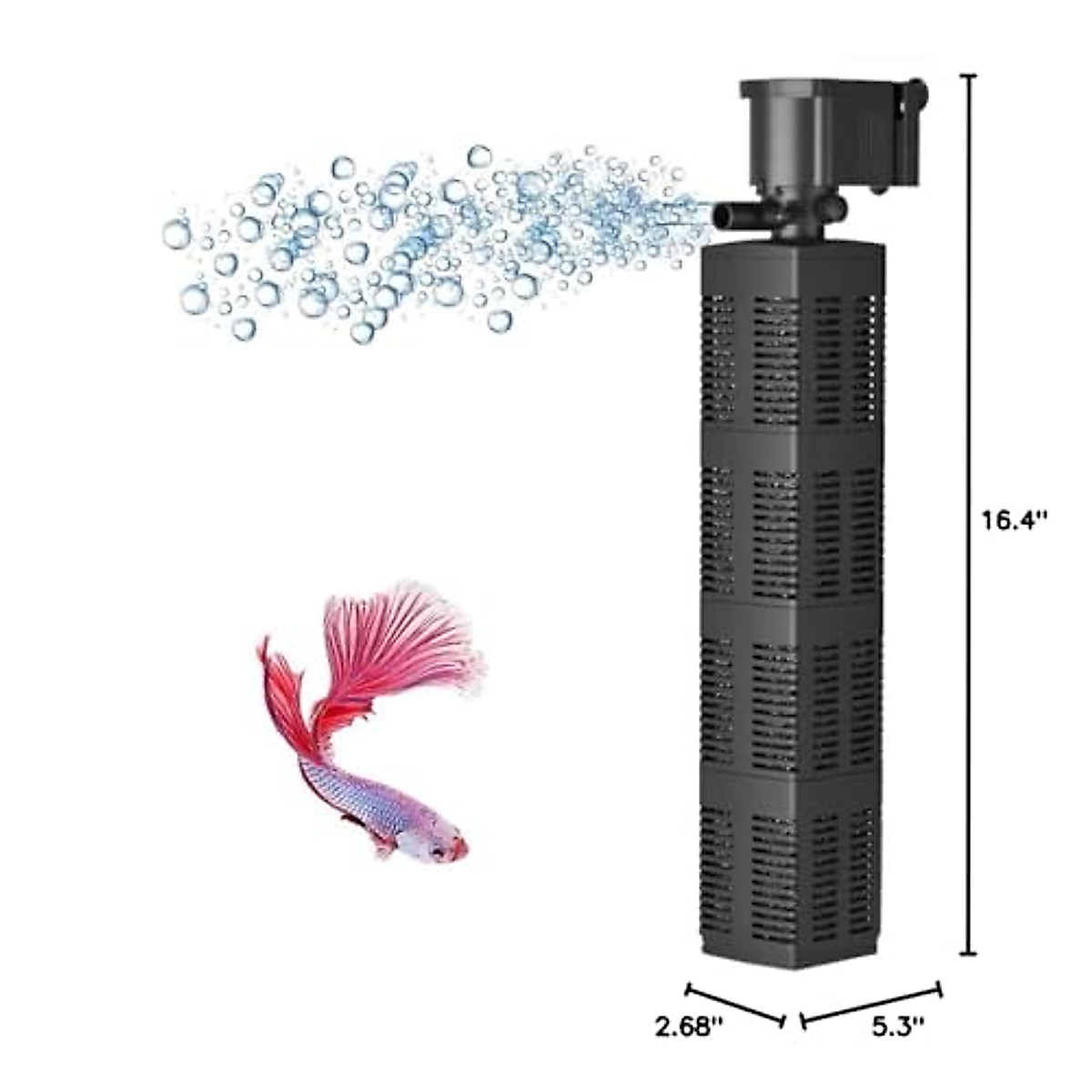 660 GPH Submersible Aquarium Internal Filter Pump for (Up to 220 Gallon) Fish and Turtle Tank and Pond with Chemical, Physical, and Biological Filtration