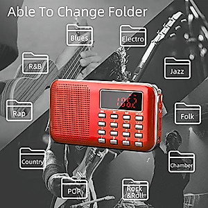 Mini Portable Radio AM FM Pocket Radio with MP3, LED Flashlight, Digital Radio Speaker Support Micro SD/TF Card/USB, Auto Scan Save, 1200mAh Rechargeable Battery Operated, by PRUNUS[Latest Version]