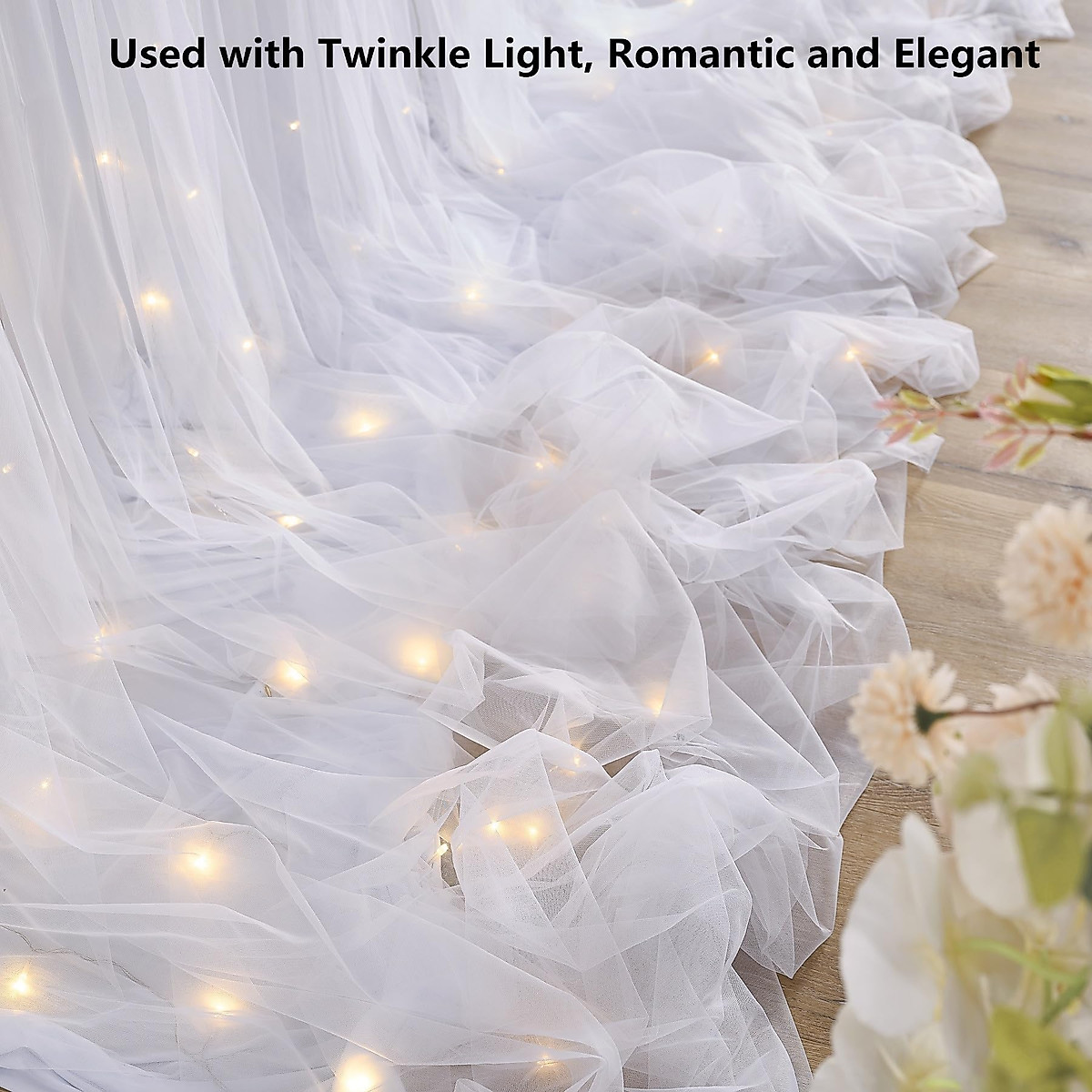 White Tulle Backdrop Curtains for Baby Shower Party Wedding Photo Drape Backdrop for Photography Props Engagement Bridal Shower 10 ft X 10 ft