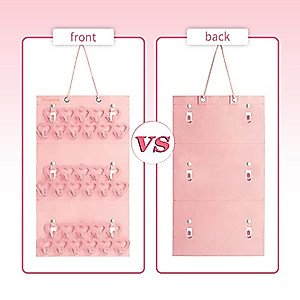 PACMAXI Hanging Headband Holder For Baby Girls, Headbands Organizer For Baby Girls, Baby Bow Holder Organizer W/heart-shape Velvet Hangers, Newborn Bows And Headbands Storage(Pink)