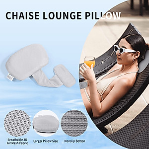 Joe & JoseRin Chaise Lounge Pillow for Head Resting, Outdoor/Indoor Adjustable Bench Chair Pillow with 3D Air Mesh for Patio Lounge Chair,Pool Lounge Chair,Office Chair Neck Attachment