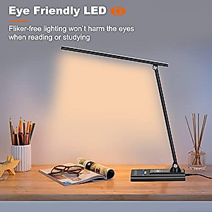 AFROG 5th Gen Multifunctional LED Desk Lamp with 10W Fast Wireless Charger, USB Charging Port,1800Lux Super Bright,5 Lighting Mode,7 Brightness, Touch Control, Auto Timer, 15W Office Table Lamp