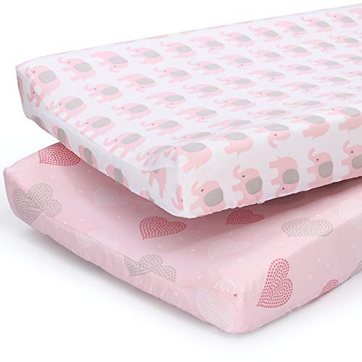 The Peanutshell Changing Pad Covers for Baby Girls | 2 Pack Set | Pink Elephant & Hearts