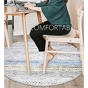 Yincimar Boho Geometric Round Area Rug 4.6ft Non-Slip Washable Circle Rug Accent Rug Soft Floor Area Mat Carpet for Living Room Sofa Bedroom Kids Room Nursery Decor,White