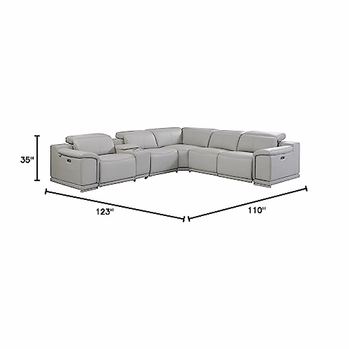 Blackjack Furniture Venice 6 Piece Sectional Sofa with 3-Power Recliners, Features Adjustable Headrest, Lumbar Support, USB and Wireless Charging Station, Extra Large Storage, 1 Console, Light Grey