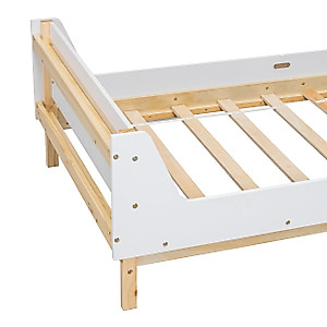 Kids Twin Size Bed Frame with Storage Bookcase, Wood Twin Bed Frames for Kids, Twin Bed Frame with Headboard and Footboard for Boys Girls, No Box Spring Needed,White
