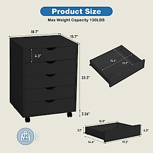 OLIXIS Chest Wood File Cabinet Rolling Organization Storage Dresser with Wheels for Home Office