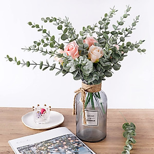 CEWOR 24pcs Eucalyptus Stems Decor Artificial Eucalyptus Leaves Faux Greenery Branches for Wedding Centerpiece Flower Floral Arrangement Farmhouse Home Decoration