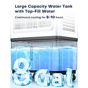 BALKO Evaporative Air Cooler, 2100CFM Windowless Air Conditioner w/7H Timer & Remote, 7H Timer & Remote, Portable for Room Garage Patio Black