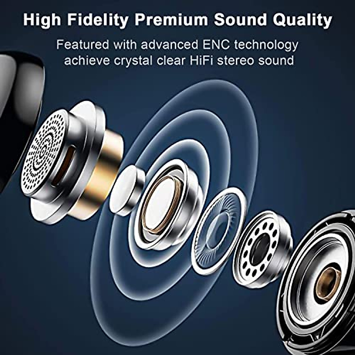 FEANS True Wireless Earbuds, Bluetooth 5.3 Noise Cancelling Headphones with Microphone, Waterproof Stereo Earphones Touch Control Headset with Deep Bass for iPhone/Android (Black)