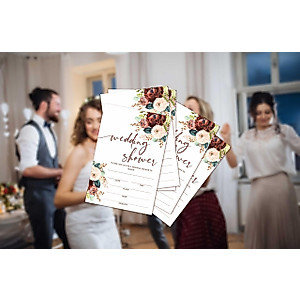 Wedding Shower Invitations, Burgundy Bridal Shower Invitations With Envelopes, Wedding Invitations, Bridal Shower Invites, Wedding Shower Decorations, 25 Invitations Cards And Envelopes (B04)