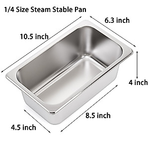 TOPZEA 4 Pack Hotel Pans, 1/4 Size 4" Deep Stainless Steel Steam Table Serving Pan, Buffet Dinner Catering Food Pans, Warmer Breading Tray Batter Pan for Restaurant Salad Bar Party Supplies