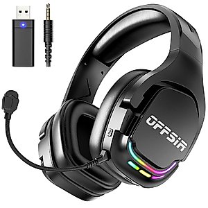OFFSIR Wireless Gaming Headset with Noise Cancelling Microphone for PC PS5 PS4,Bluetooth Gaming Headset Surround Sound 2.4G USB Gamer Headphones with Mic RGB Lights for PlayStation Mac Computer Laptop