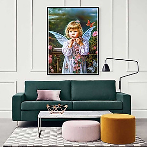 Zariocy 5D Diamond Art Painting Kits Angel Little Girl, DIY Paint with Diamond Art Wing Round Full Drill Crystal Diamond Embroidery Paintings Arts Craft for Home Office Wall Decor 30x40 cm