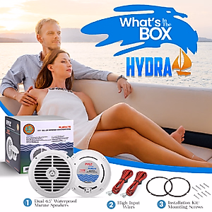 Pyle 6.5 Inch Dual Marine Speakers - 2 Way Waterproof and Weather Resistant Outdoor Audio Stereo Sound System with 120 Watt Power, Polypropylene Cone and Cloth Surround - 1 Pair - PLMR67W (White)