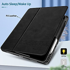 BuKoor iPad Pro 12.9 inch Case 6th Generation (2022) 5th/4th/3rd Generation (2021/2020/2018) with Pencil Holder, Auto Sleep/Wake,Vegan Leather Smart Cover (Black)