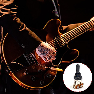 SAPHUE Guitar 3 Way Toggle Switch Position Short Straight Black Top Black Knobs for Gibon Epiphone Les Paul Electric Guitar Parts Pickup Selector kit with Plate Rhythm Treble Washer Ring Black/Gold