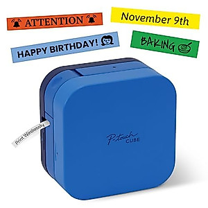Brother P-Touch Cube Smartphone Label Maker, Bluetooth Wireless Technology, Multiple Templates Available, Apple & Android Compatible - Blue