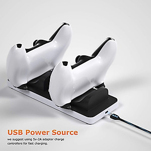 Likorlove PS5 Controller Charger, Dual USB Type C PS5 Console Charging Station Stand LED Indicator Adapter Dock Compatible for Sony Playstation 5 DualSense Controllers Slim Portable Mini Compact Size