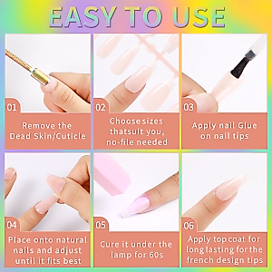 Monja Gel Press On Nails 144pcs French Tips Short Square Nail Tips Soft Gel Fake Nails 10 Sizes Strong Adhesion Nails Faster to Extension Brown White Colors