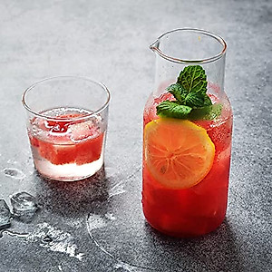 Bedside Night Water Carafe Set with Tumbler Glass Cup,Mouthwash Bottle Clear Glass Pitcher for Ice Tea Beverage for Bedroom Nightstand Bathroom Kitchen 500ml/17OZ (Transparent)