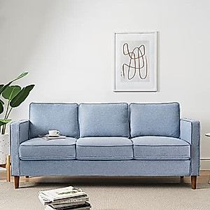 Mellow HANA Modern Linen Fabric Loveseat/Sofa/Couch with Armrest Pockets, Dusty Blue