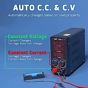 WEP 605D-III DC Variable Power Supply 60.00V 5.000A High Precision Bench Lab Power Supply with Alligator Clips for anodizing kit, Electroplating, arduino, breadboard