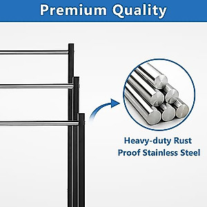 Standing Towel Rack, 3 Tier Black Towel Racks for Bathroom, Stainless Steel Bathroom Towel Holder Rack Stand for Bath Towel, Blanket, Washcloths, Next to Tub or Shower, ALHAKIN
