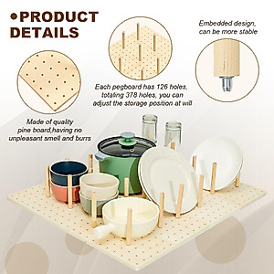 Kigley 3 Pcs Wood Pegboard Drawer Organizer with 32 Pegs Wooden Peg Board Drawer Shelf Organizer Adjustable Peg System for Dishes Plate Pot Container Cookware Utensil Kitchen(20.98 x 5.91 in)